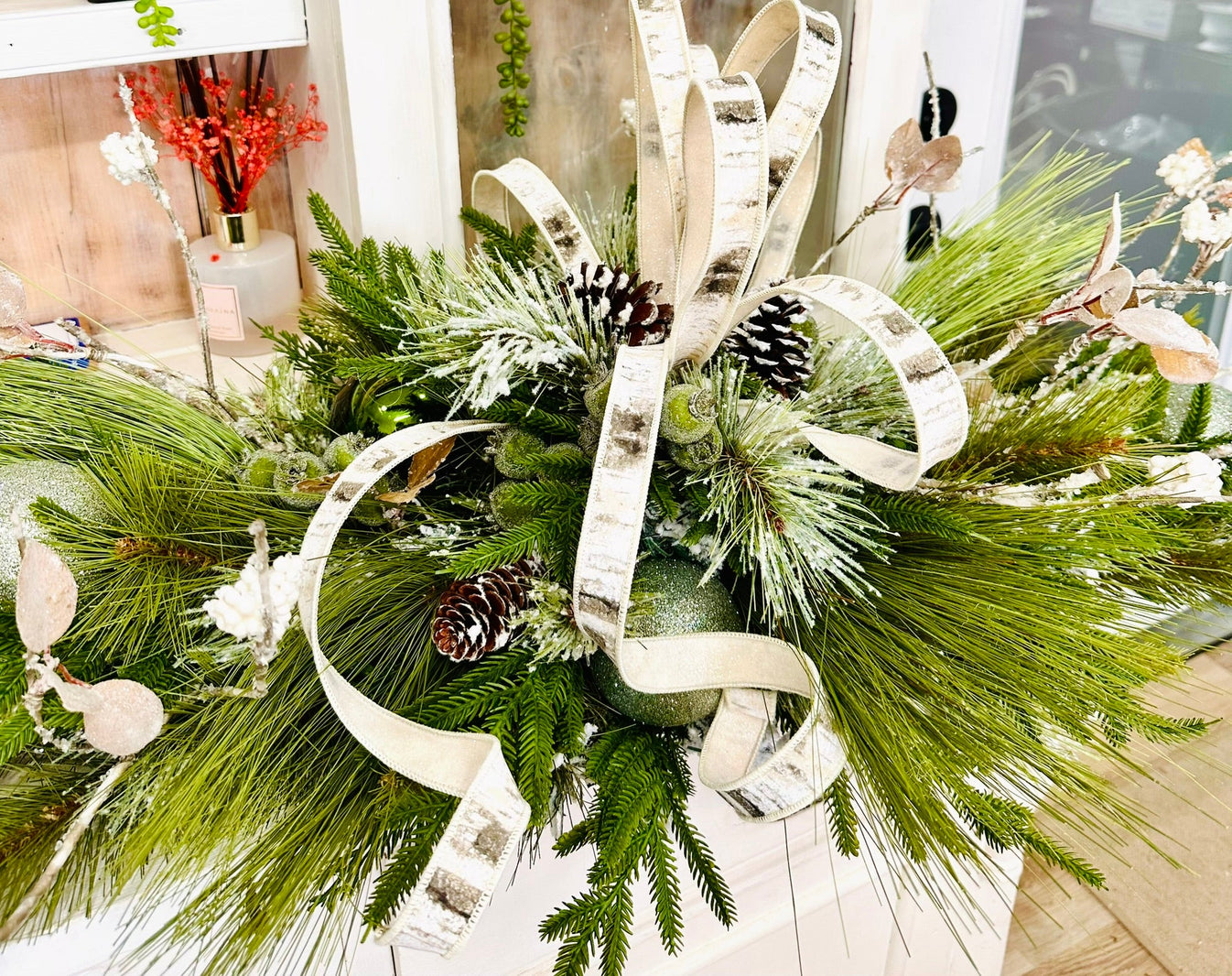 Rustic Farmhouse Christmas Table Swag | 42" Long Holiday Centerpiece ...
