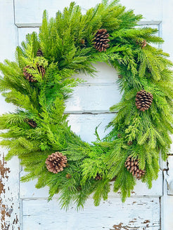 Natural Real Touch Mixed Winter Evergreen Front Door Winter Wreath ...