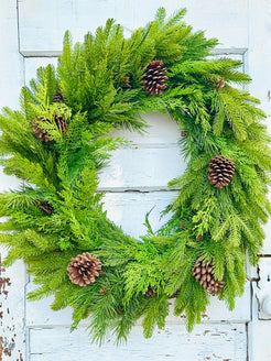 Natural Real Touch Mixed Winter Evergreen Front Door Winter Wreath ...