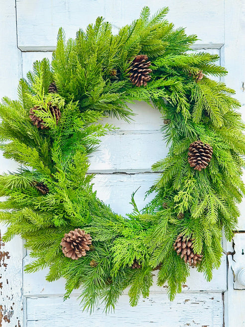 Natural Real Touch Mixed Winter Evergreen Front Door Winter Wreath ...