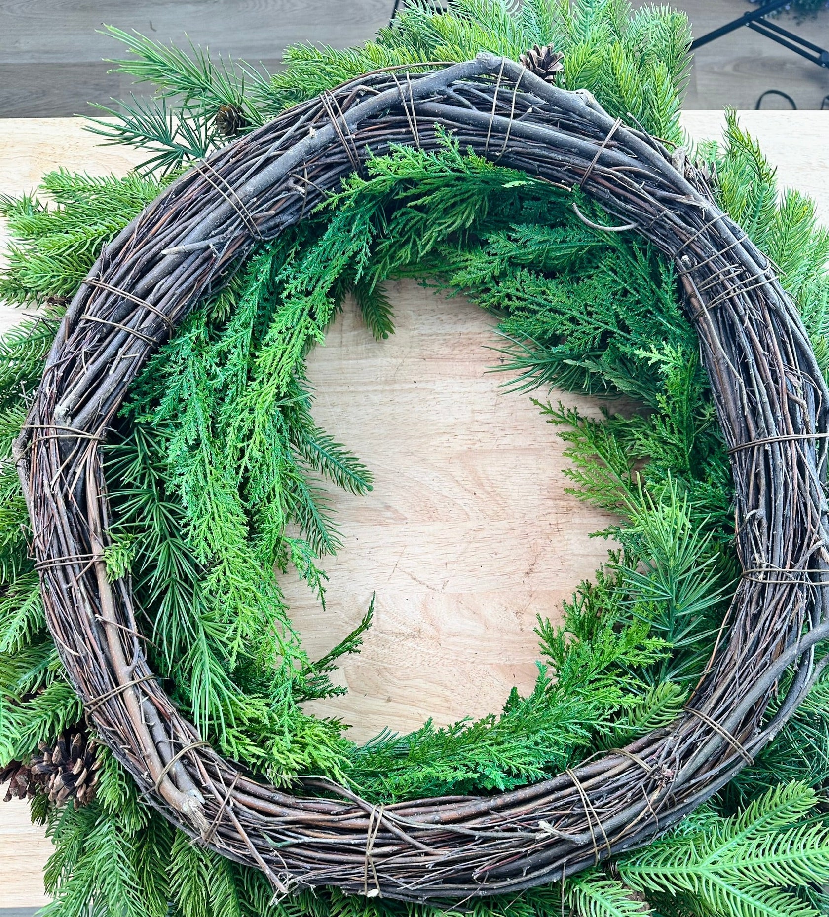 Natural Real Touch Mixed Winter Evergreen Front Door Winter Wreath ...