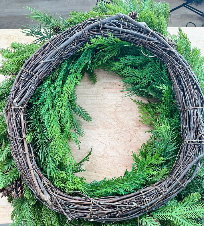 Natural Real Touch Mixed Winter Evergreen Front Door Winter Wreath ...