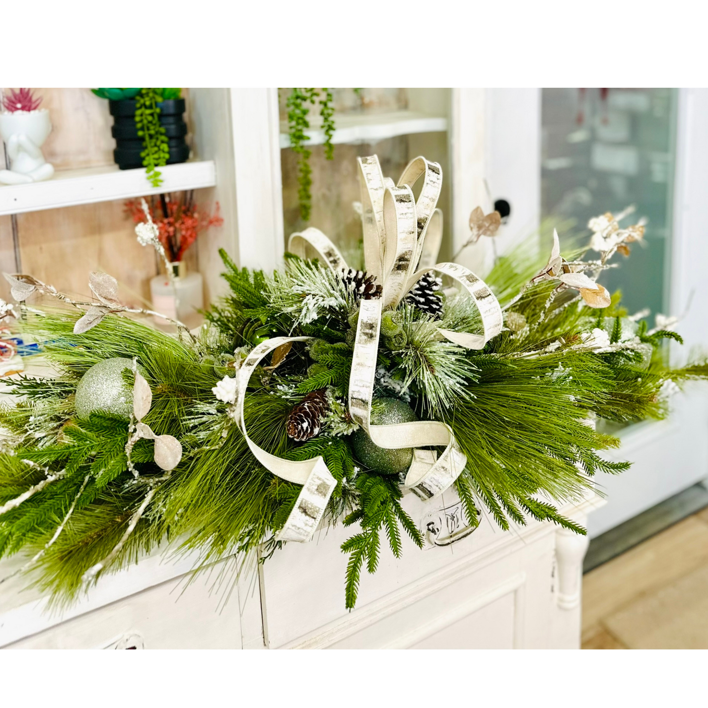 Rustic Farmhouse Christmas Table Swag | 42" Long Holiday Centerpiece ...