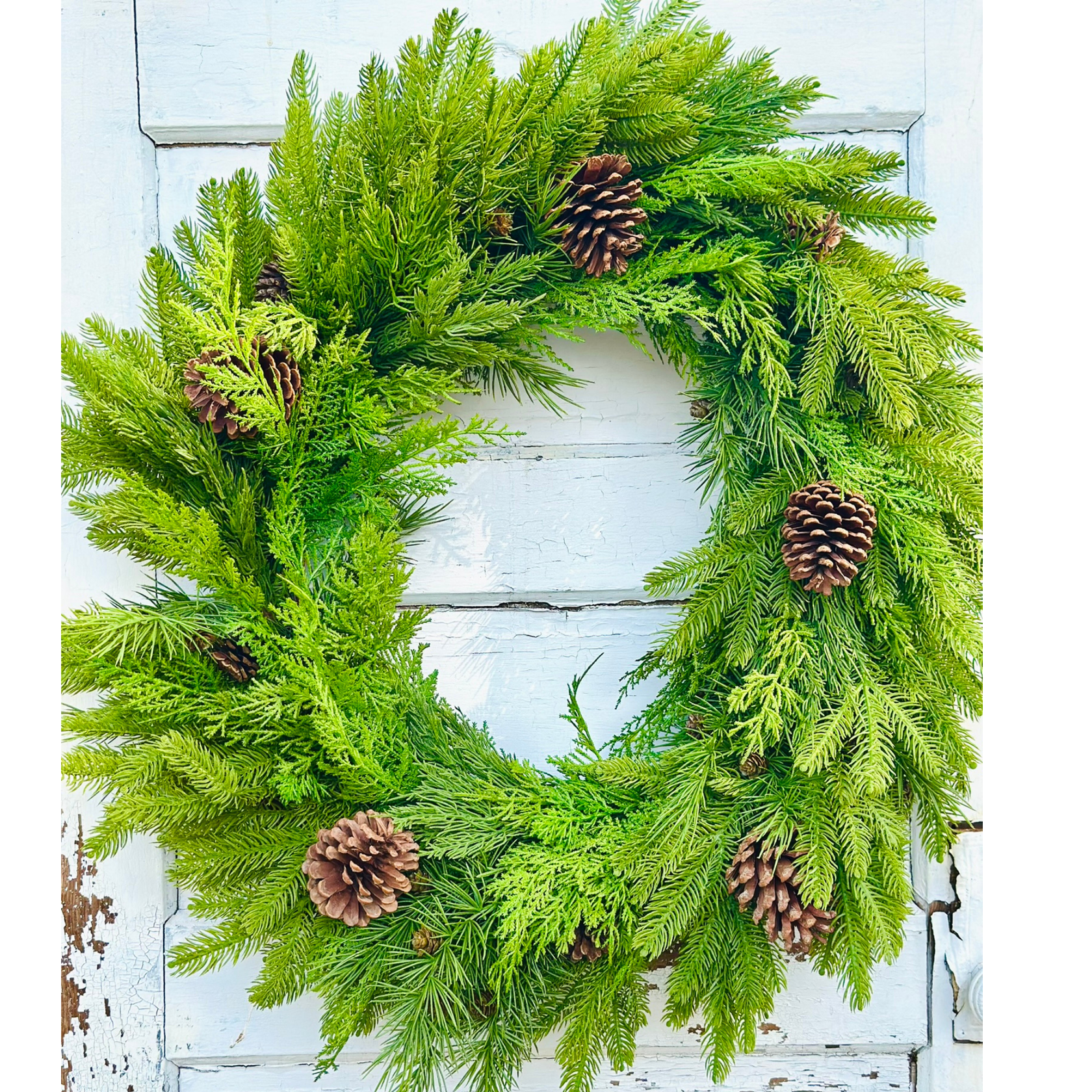 Natural Real Touch Mixed Winter Evergreen Front Door Winter Wreath ...