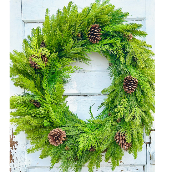 Natural Real Touch Mixed Winter Evergreen Front Door Winter Wreath ...